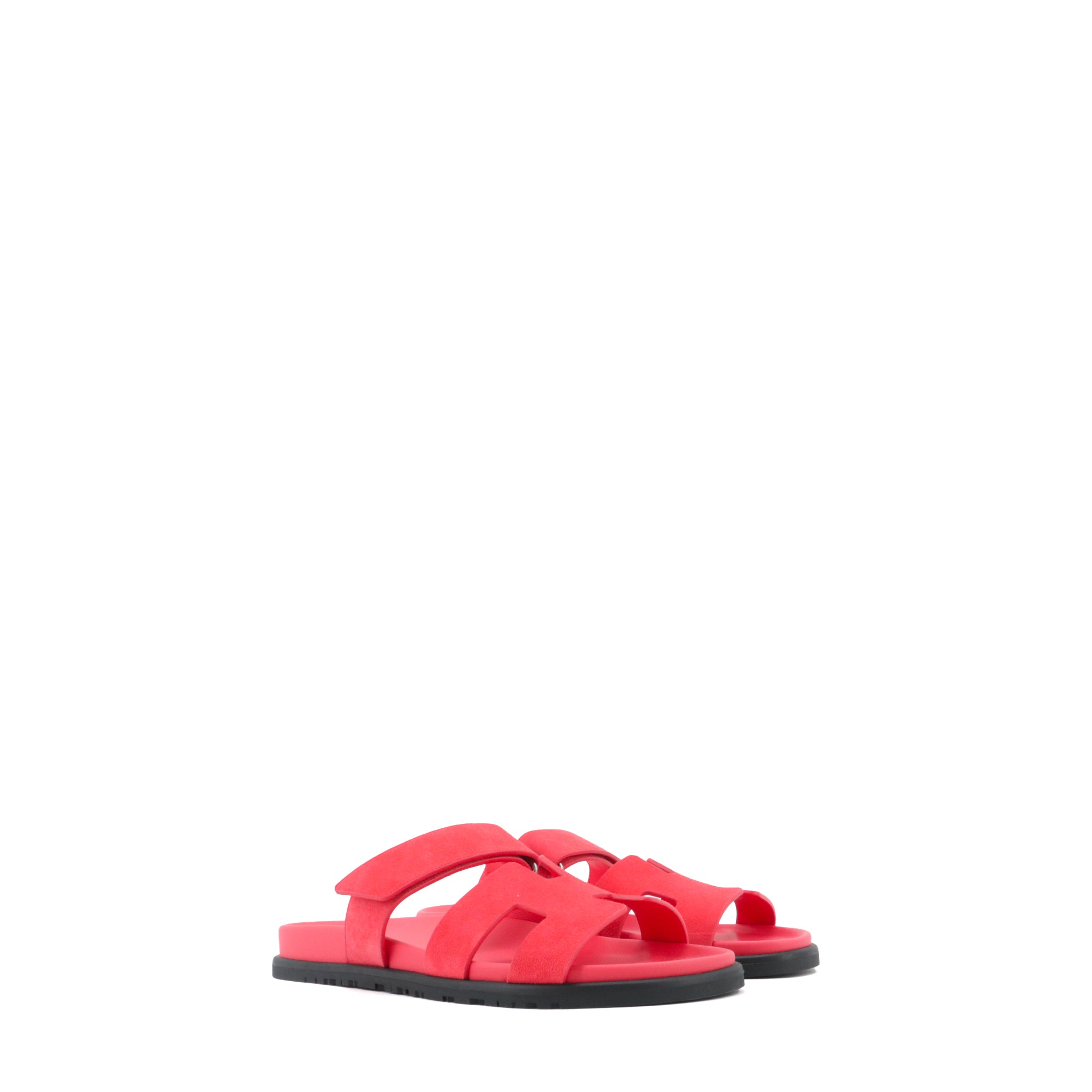 HERMÈS - Sandales Chypre Hermès en velours rose vermillon (T41.5) d ...