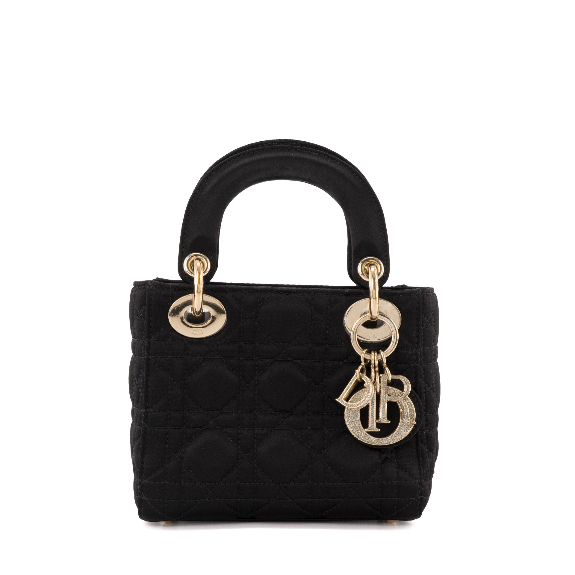 DIOR - Sac à main Lady Dior Christal mini Dior en satin noir d'occasion ...